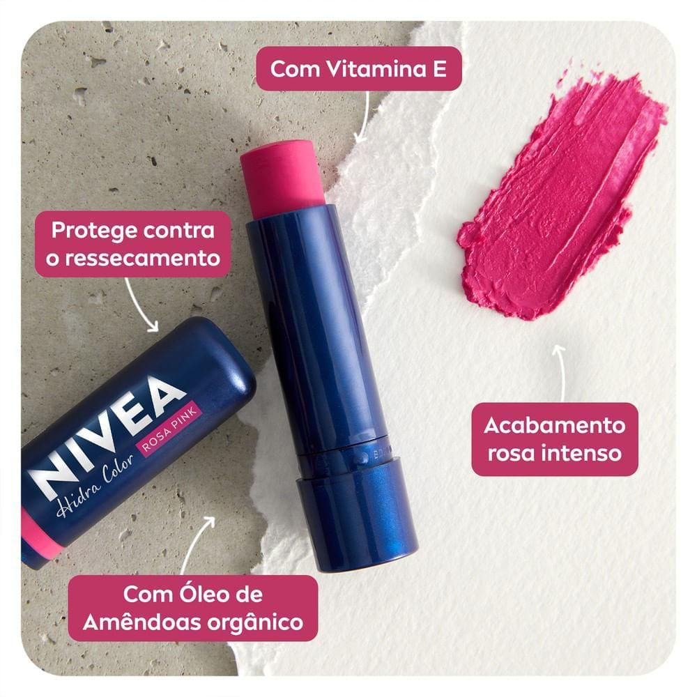 NIVEA Hidratante Labial Hidra Color 2 em 1 Rosa Pink 4,8g em Promoção ...