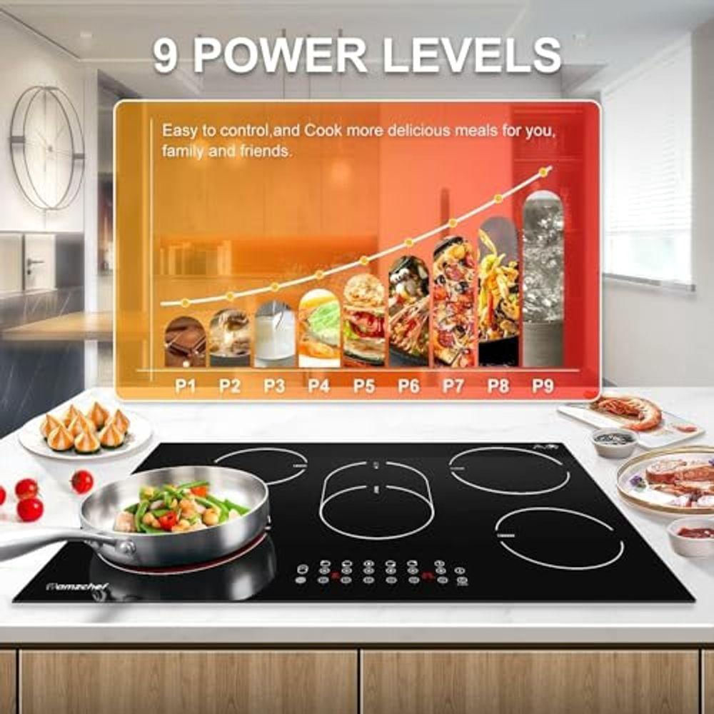 Cooktop Elétrico Amzchef 30 Com 5 Bocas, 8500w E Controle Touch preto ...