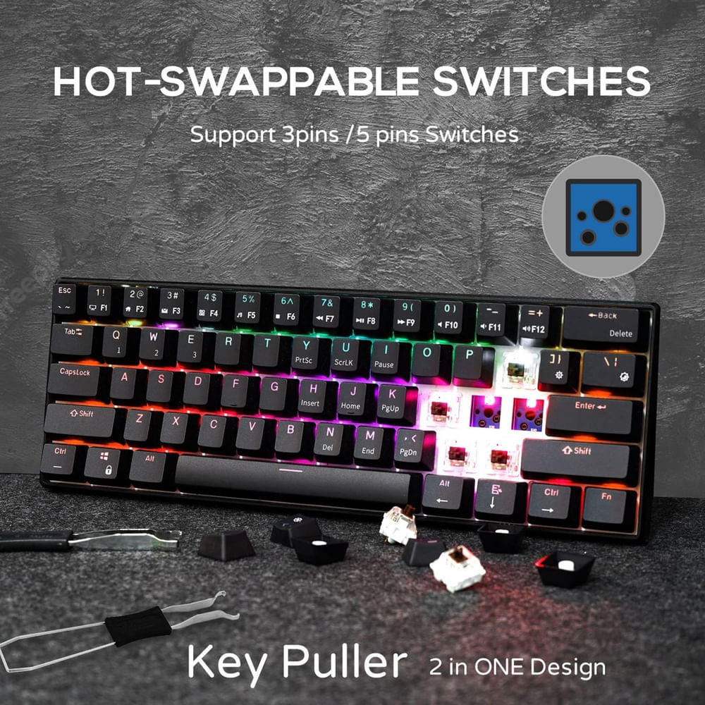 Teclado mecânico rk royal kludge RK61 60% rgb Blue Switch em Promoção ...