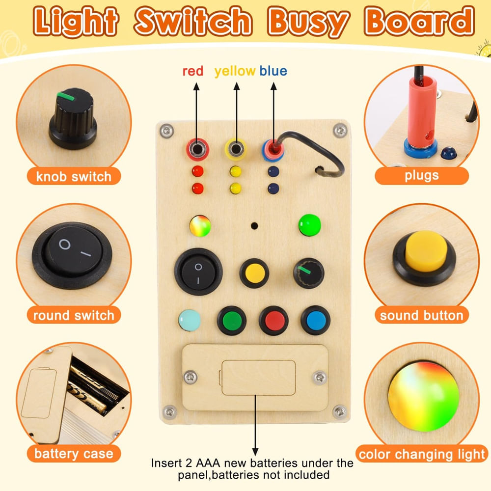 Espamig Busy Board Toddler Montessori Toys Led Light Switch Busy Board ...