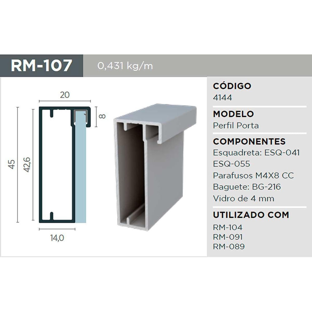 Kit 6 Perfil P/Vidro 4Mm Rm 107 Champagne 1001 3Mts Rometal em Promoção ...
