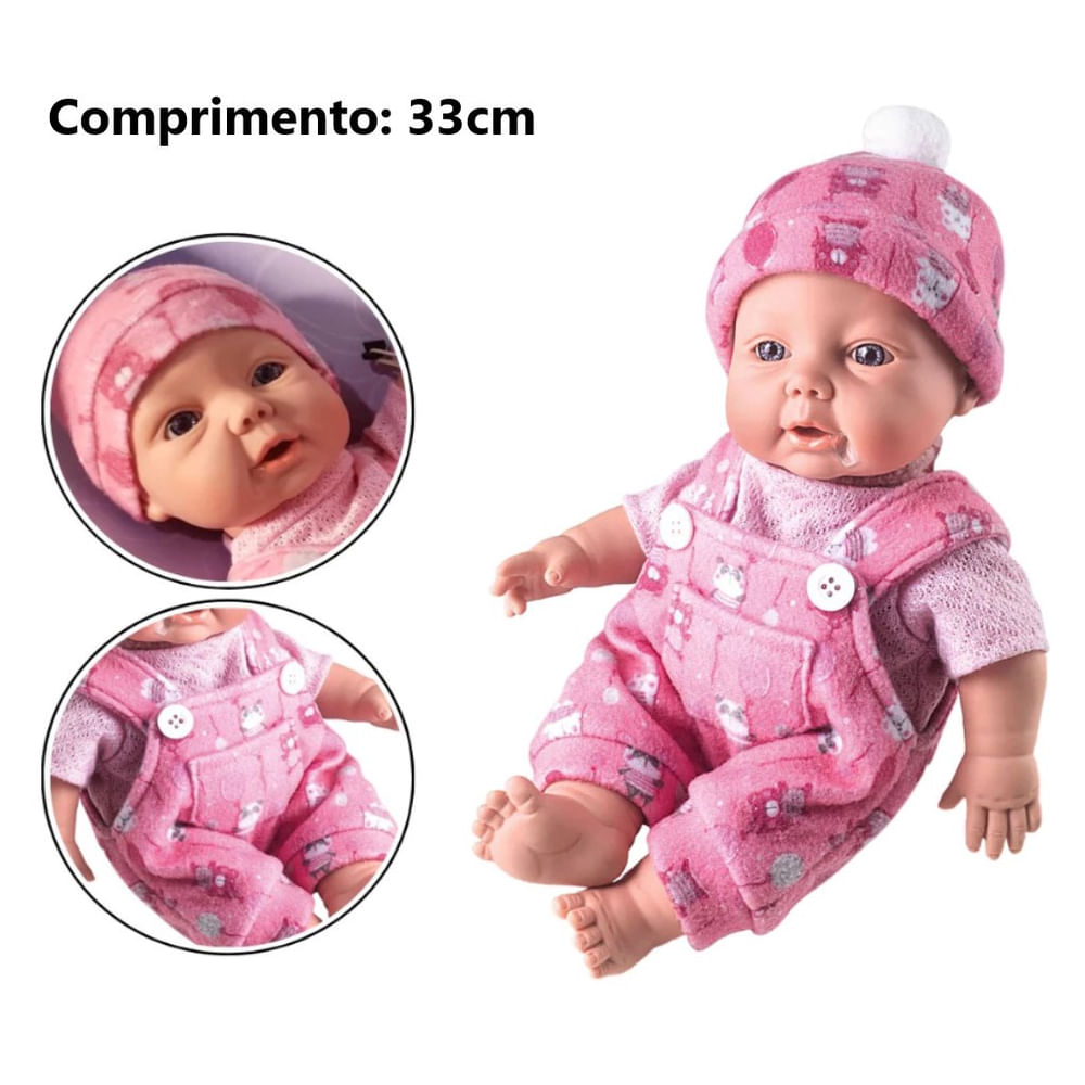 Boneca Bebe Menina Reborn c/ Fralda Realista + Bolsinha Bebê em ...