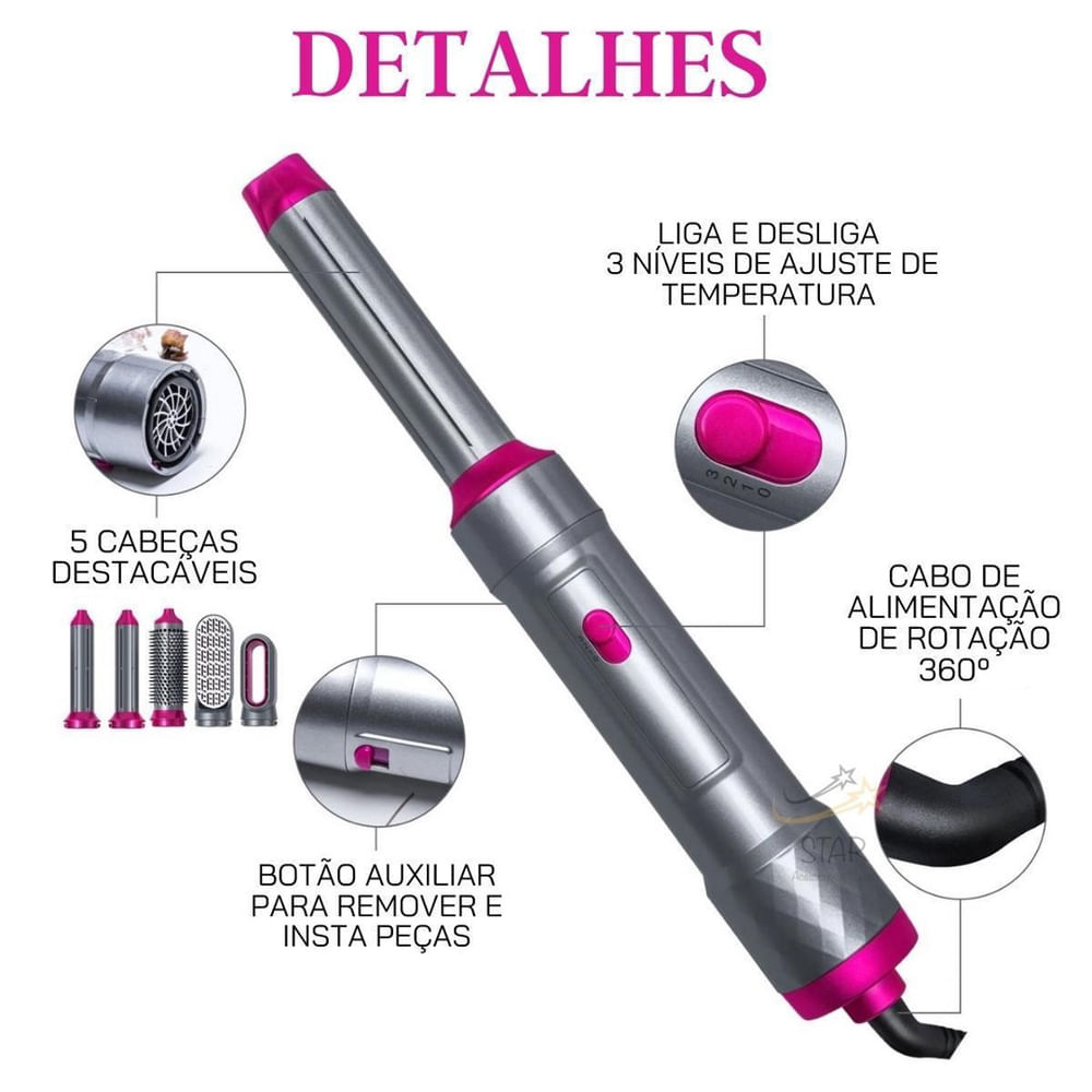 Escova Secadora Alisadora Profissional 5 Em 1 Elétrica 110V em Promoção ...