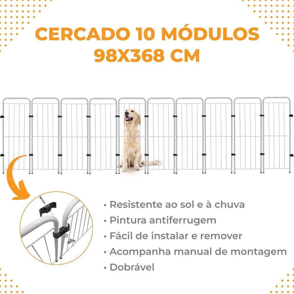 Cercado Caes Pet Cachorro Grade Cerca 10 Módulos 98Cm Altura em ...