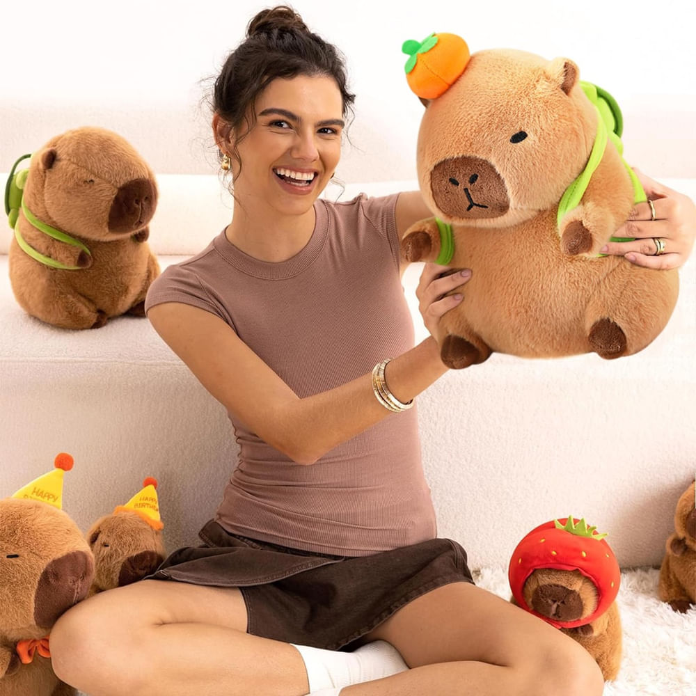 Almofada de pelúcia Capybara Ditucu Cute Orange com mochila Turtle em ...