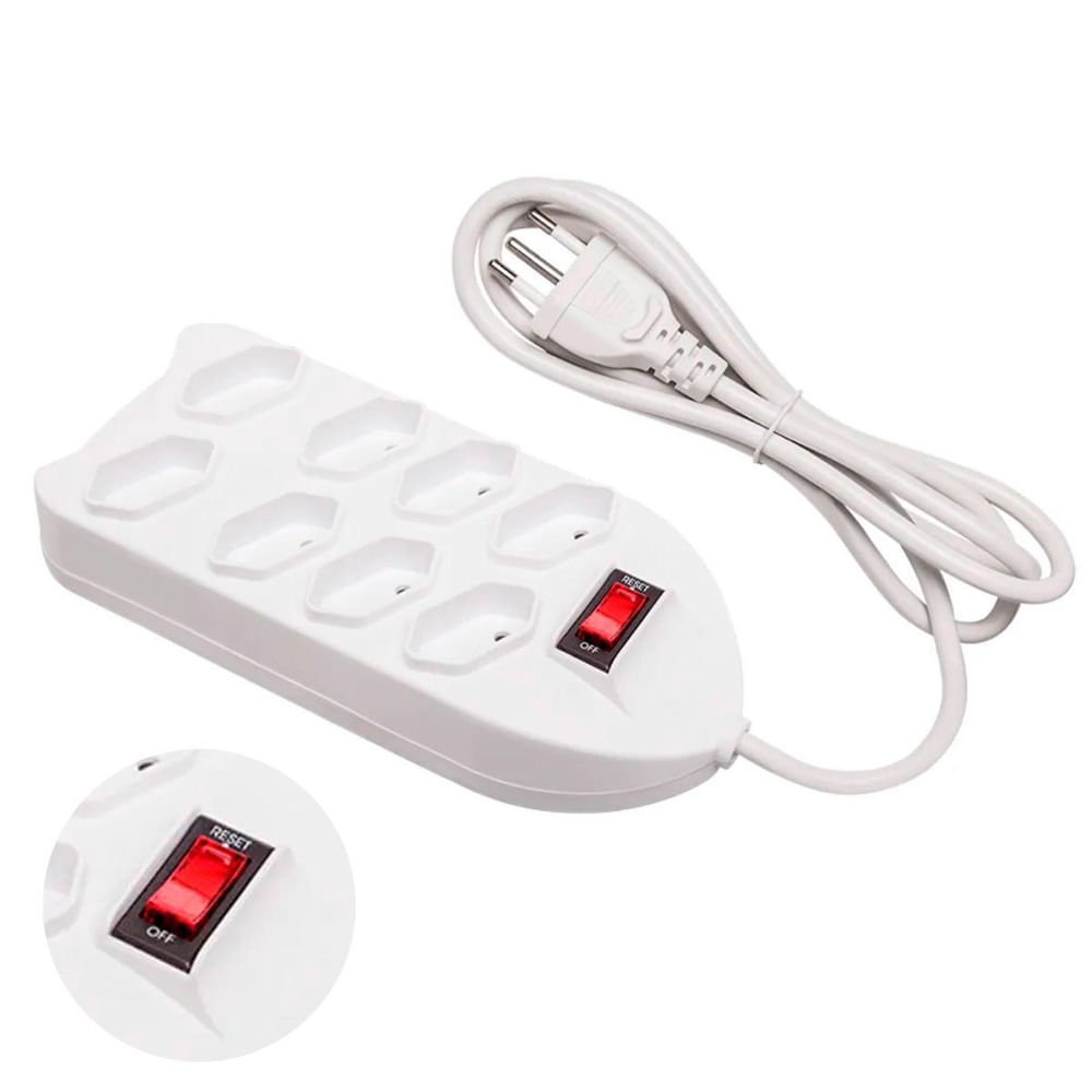 Régua Com 8 Saídas Cabo 2M Branco Ideal Para Diversos Usos em Promoção ...