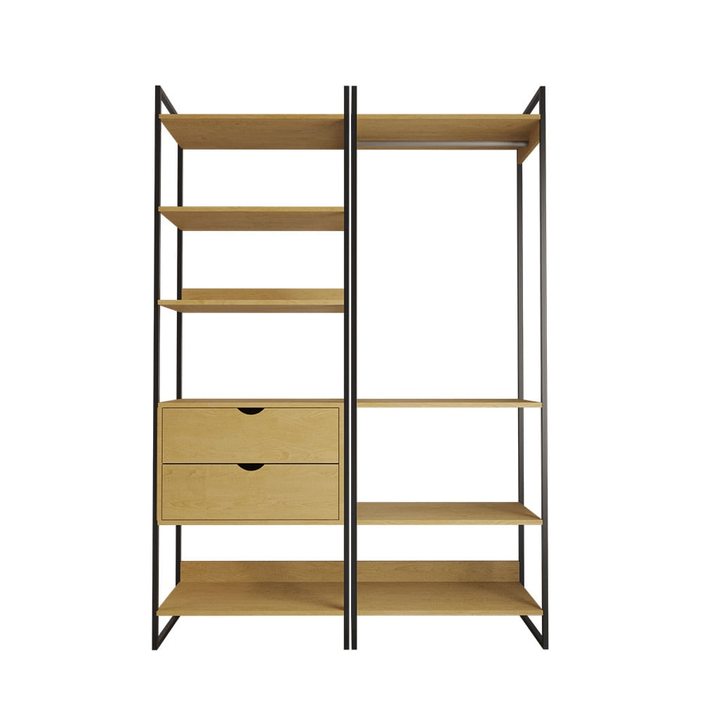 Guarda Roupa Aberto Industrial Casal 2 Módulos Canela Cabideiro com ...