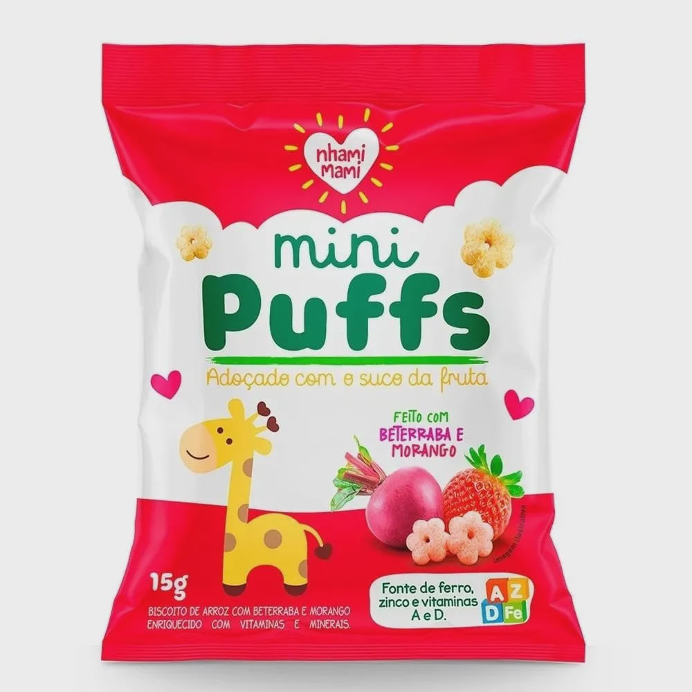 Biscoito Nhami Mami Mini Puffs Snack Beterraba e Morango 15g em ...