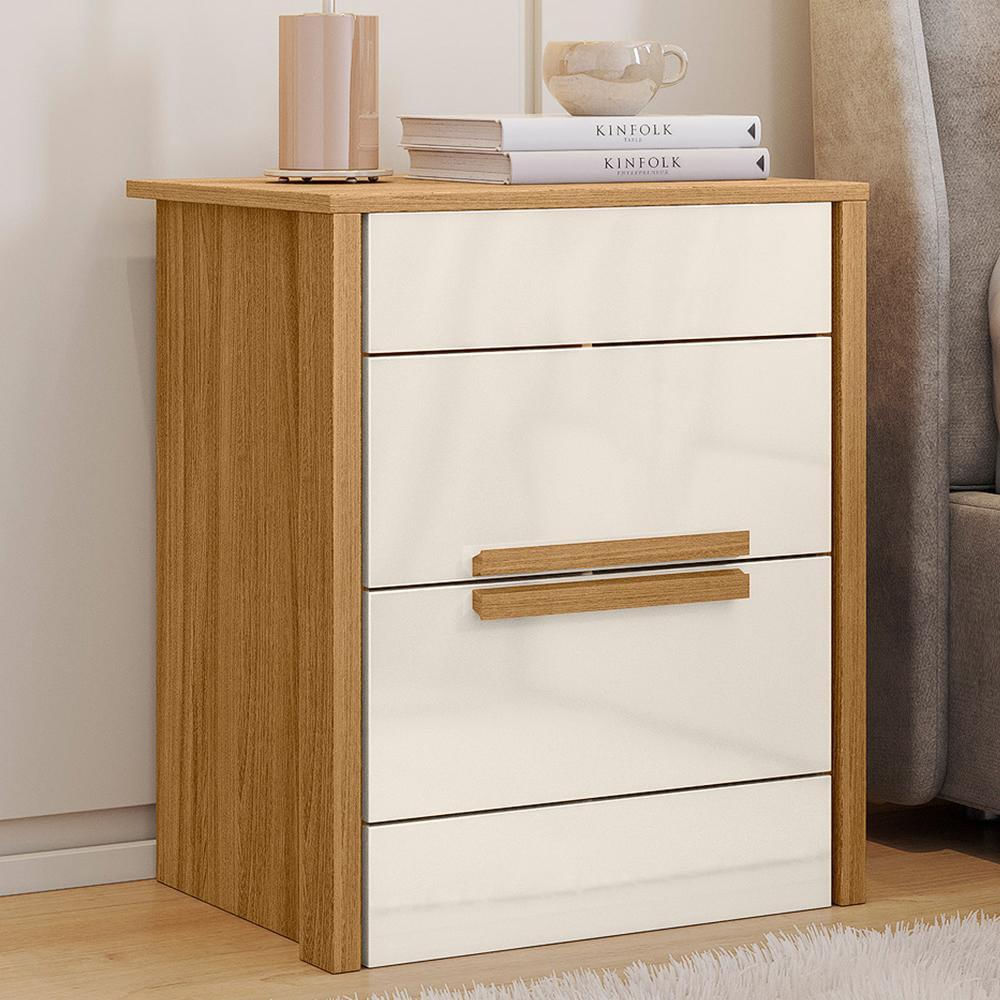 Kit 2 Mesas de Cabeceira Dhara 2 Gavetas - Moval Freijó/Off White em ...