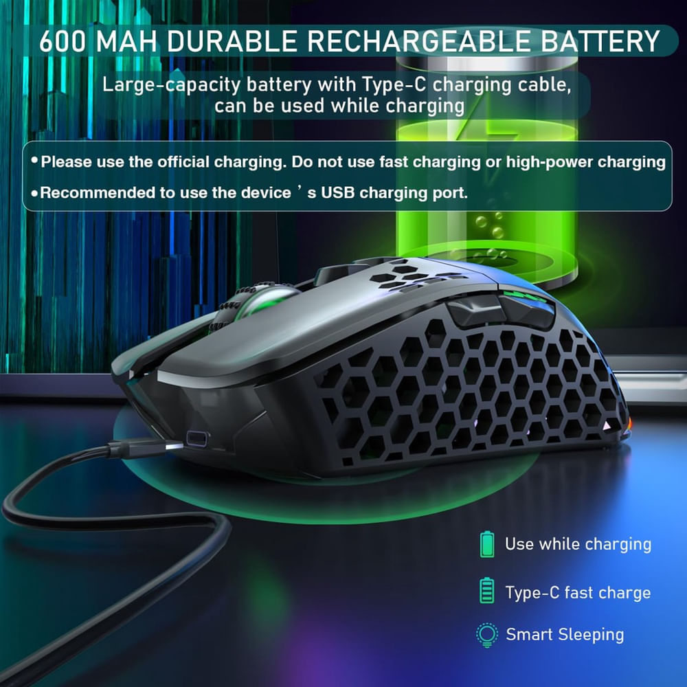 Mouse para jogos sem fio solakaka SM600 plus com três modos BT5.1 em ...