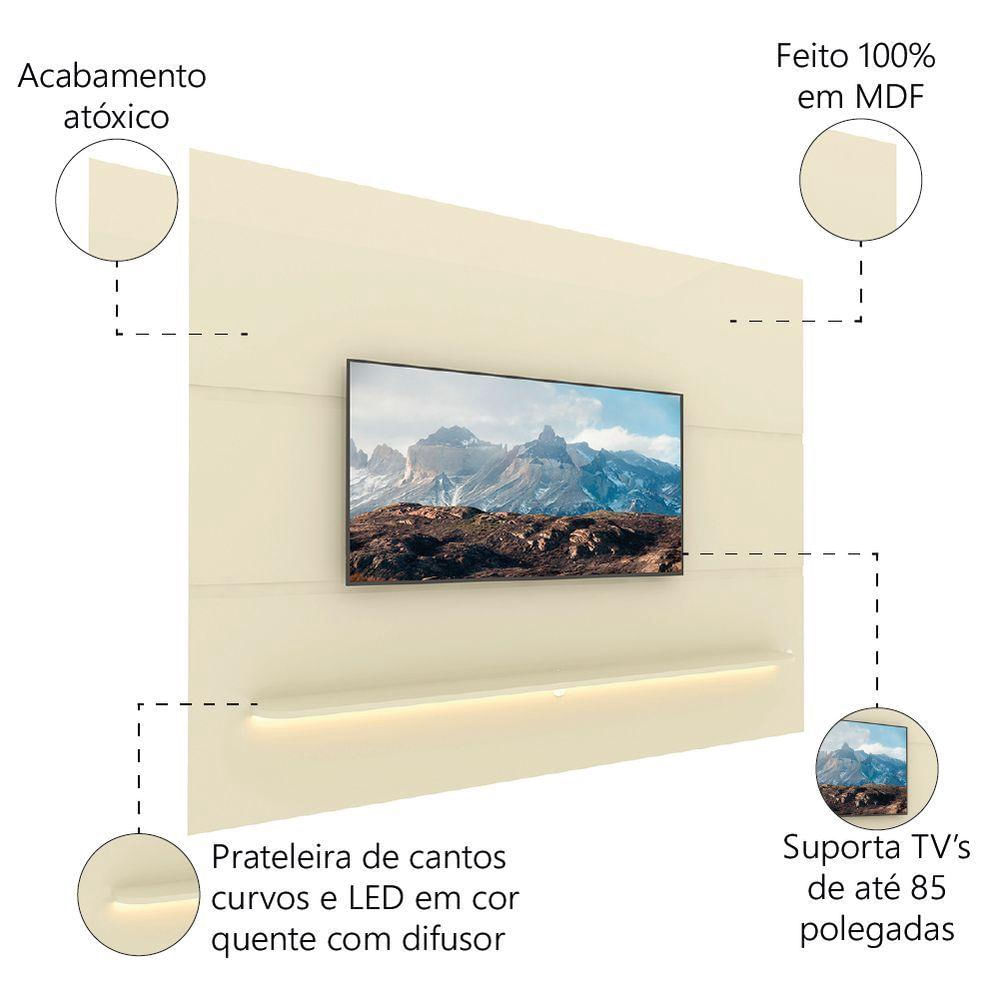 Painel Para Tv Até 85 Polegadas Com Prateleira E Led Royal Off White Gelius Off White em ...