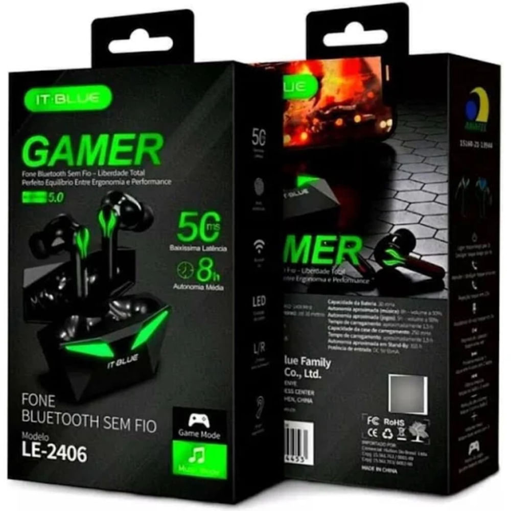 Fone Bluetooth Gamer 5.0 It blue Le-2406 Com Microfone Academia, Treino, Corrida, cor preto com ...