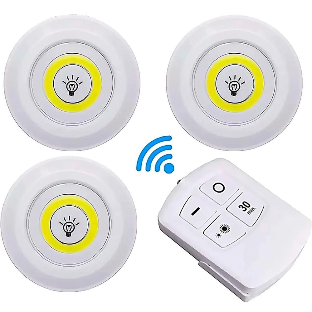 Conjunto Lâmpada Led 3 Spots Luminária Sem Fio + Controle em Promoção ...