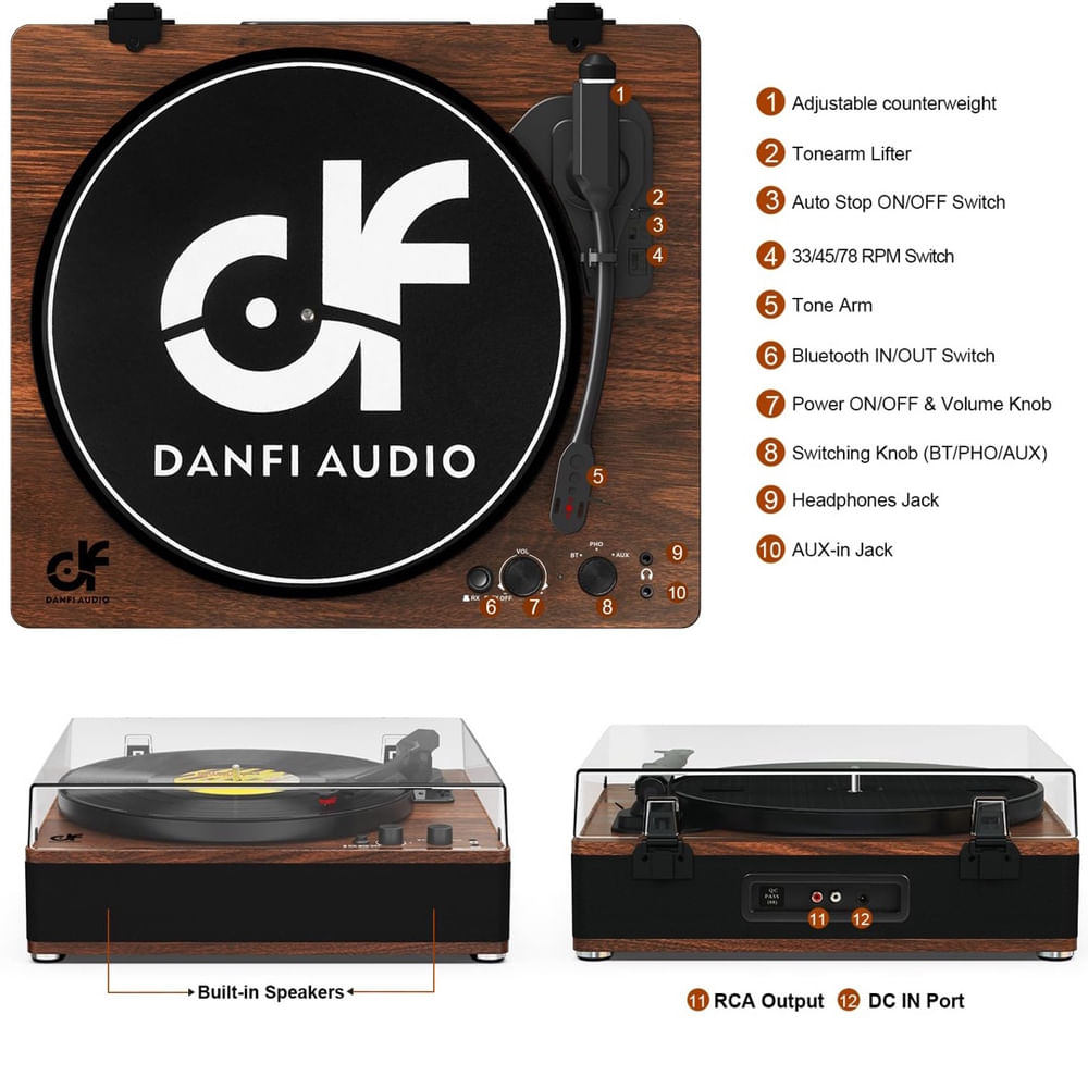 Reprodutor de discos danfi audio df Vintage Bluetooth Walnut em ...