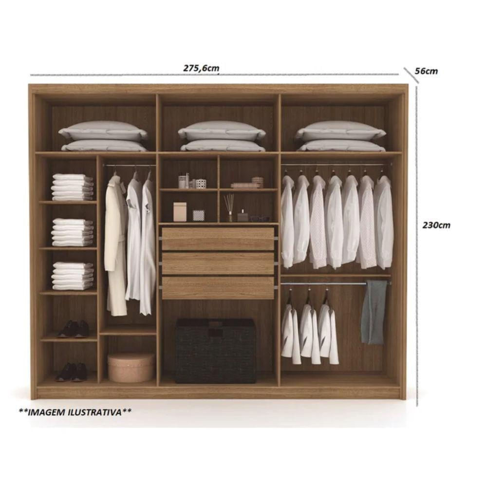 Guarda Roupa Casal Dubai Majestic 2,75mts 6 Portas 3 Gavetas Cor Nature ...