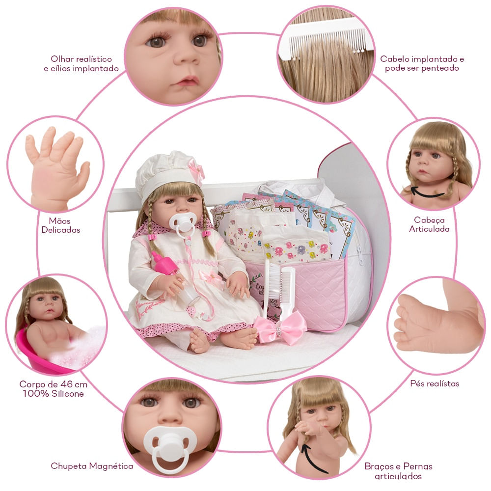 Boneca Estilo Reborn Grande Cabelo Loiro Com Itens em Promoção ...