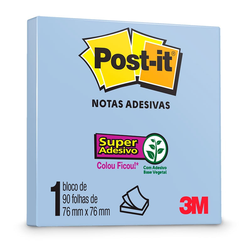 Bloco de notas super adesivas Post-it azul 76x76mm 90 folhas - 3M em ...