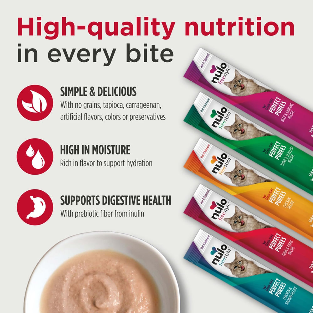 Bolsa de 15 ml x 10 Wet Cat Treats Nulo Freestyle Perfect Purees em ...