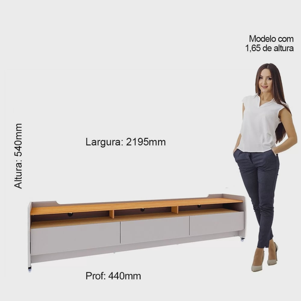 Rack para TV até 70 Polegadas com Rodízios 3 Gavetas 3 Nichos Sublime 220cm Gelius Móveis em ...