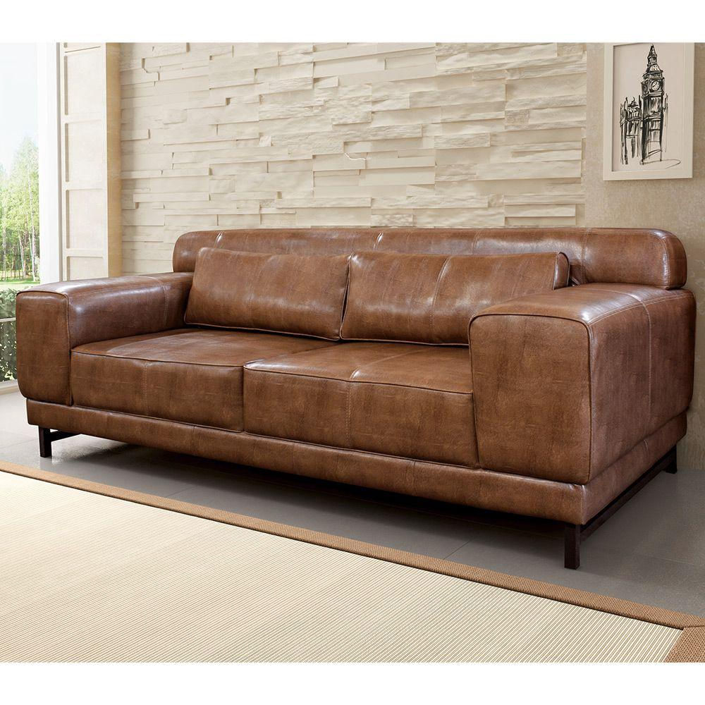 Sofá Malta 3L Couro Softline Mel 220 cm Pés Metálicos em Promoção ...