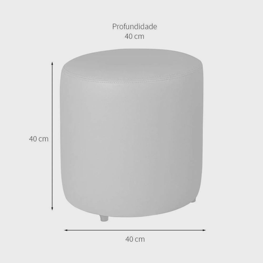 Puff Redondo 40cm X 40cm X 40cm Diametro Courino sem Rodizios Branco em ...
