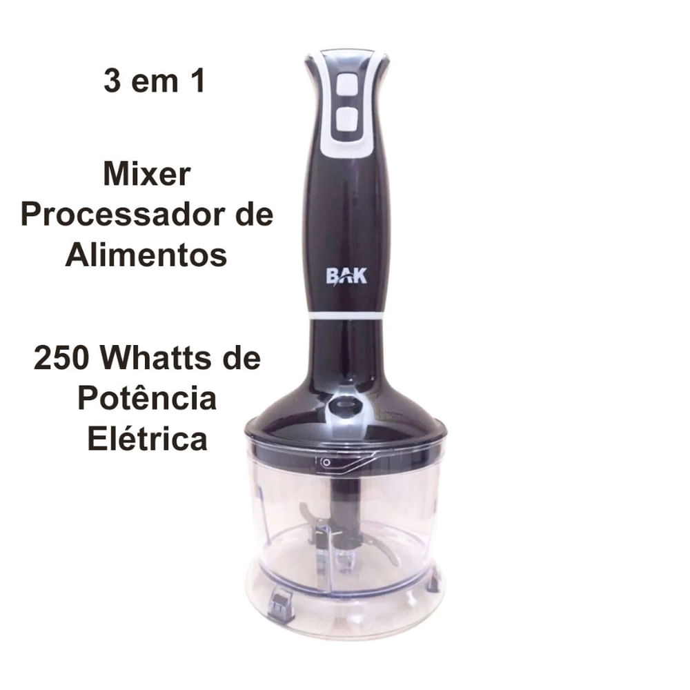 Mixer Elétrico 3 em 1 110V 250W White Black Bak Premium Processador ...