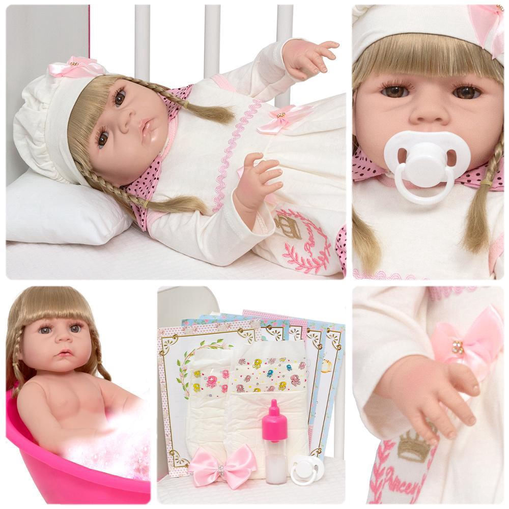 Boneca Reborn Bebê Loira Realista Fofinha Enxoval 13 Itens em Promoção ...