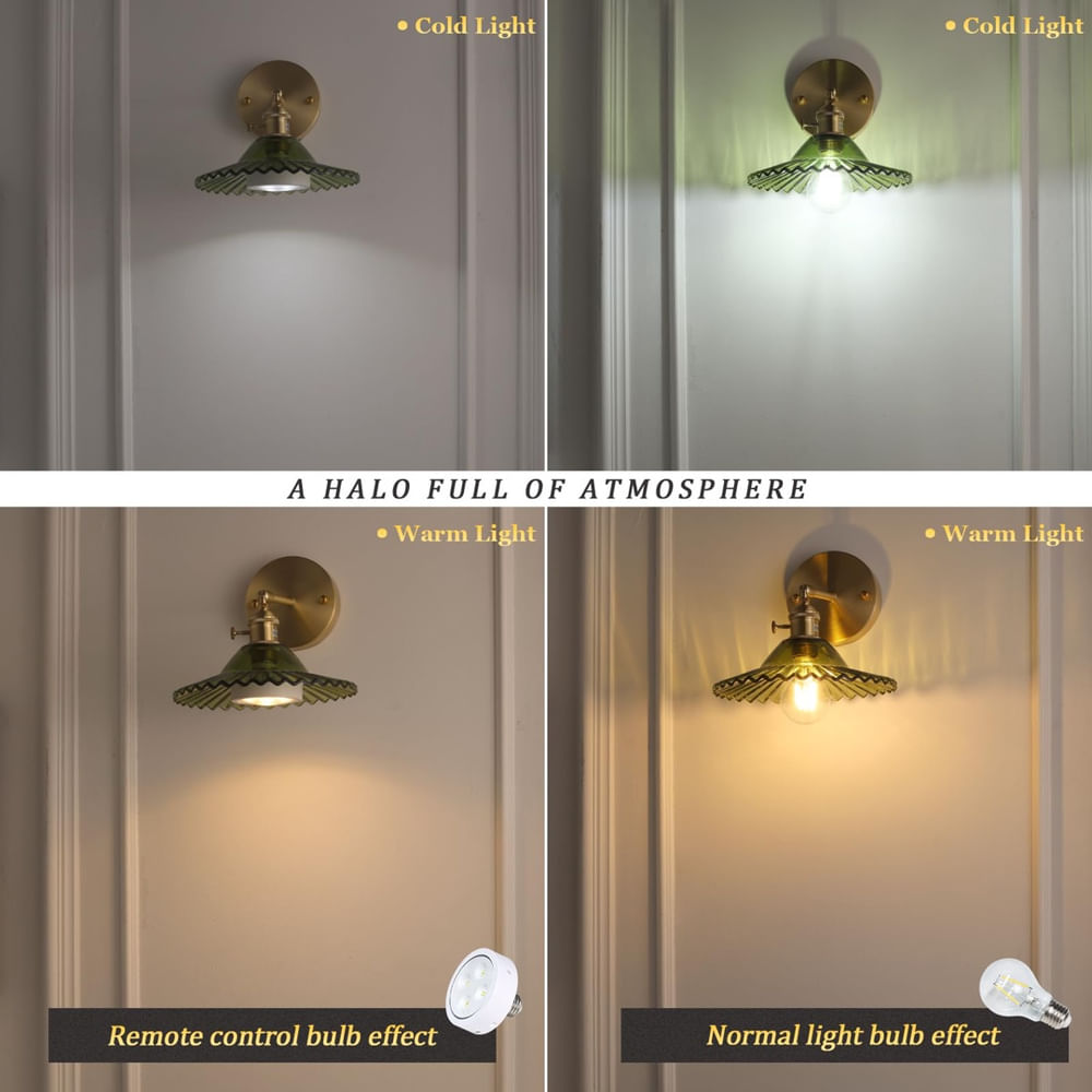 Arandelas de parede Shenmoyl Vintage Green Lotus Glass Abajur em ...