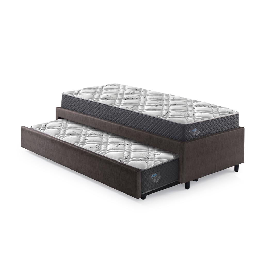 Bicama Solteiro Courino Linho Marrom com Dois Colchões Adapto Mola ...