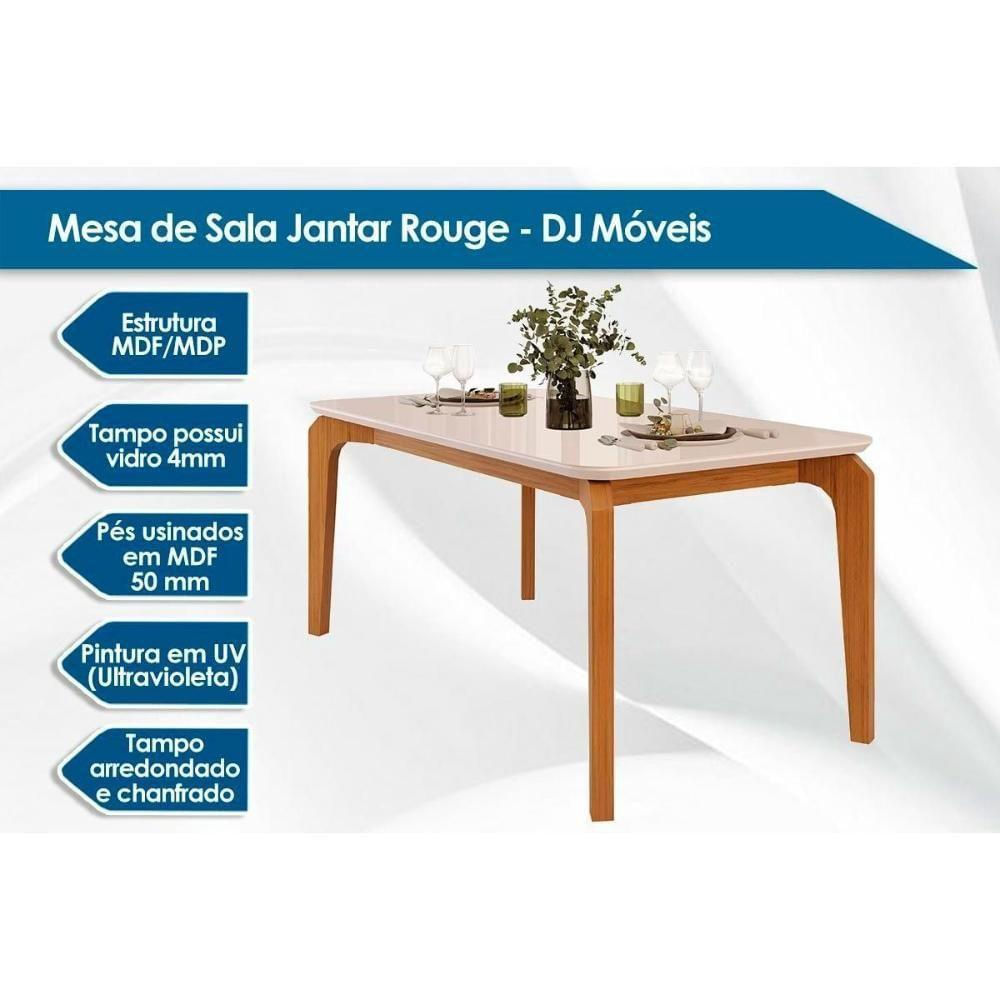 Sala De Jantar Completa Rouge Tampo Madeirado c- Vidro Curvo 180x90cm E ...