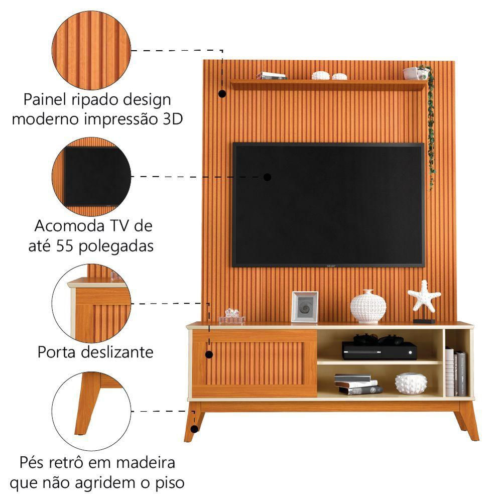 Rack Bancada Aruba Com Painel Para Tv Até 55 Polegadas Egeo Cedro/off White Ripado Impressão 3d ...