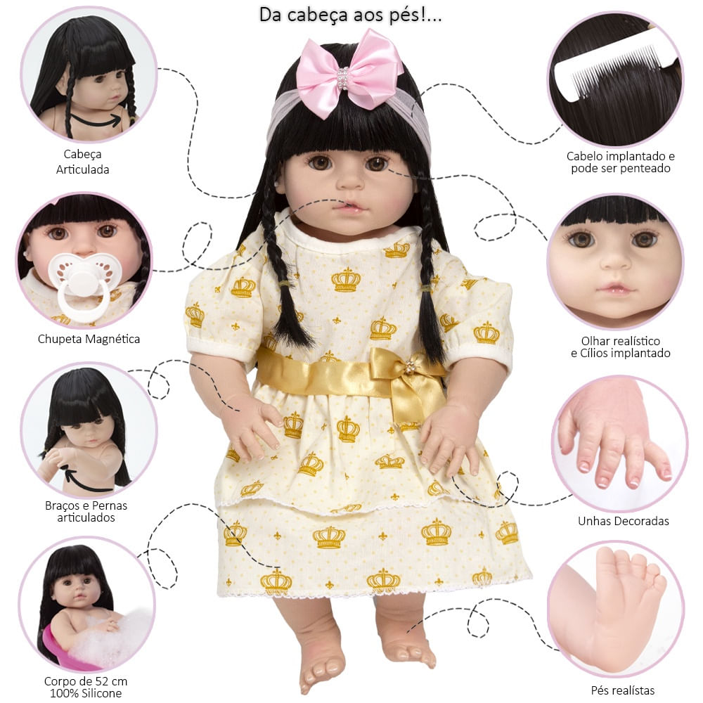 Bebê Reborn Boneca Princesa Menina Morena Silicone Enxoval em Promoção ...