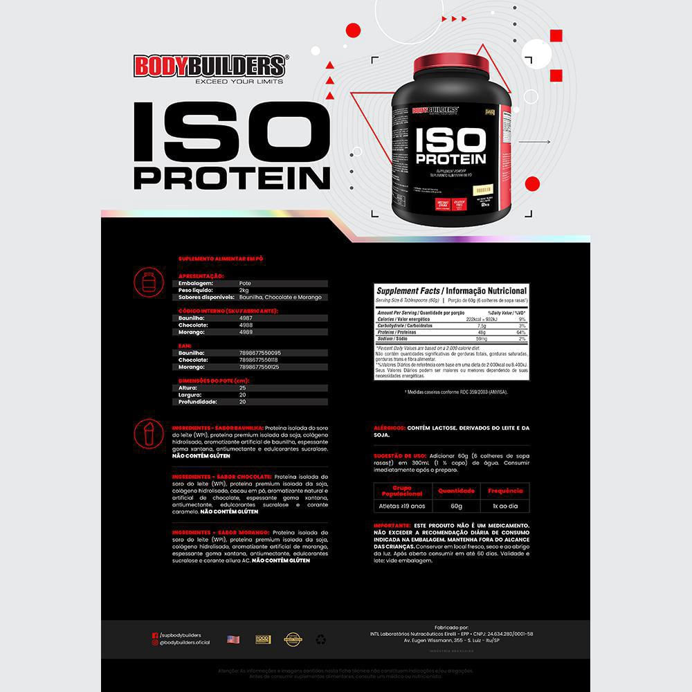Proteína Isolada Iso Protein Bodybuilders 2kg Sabor Baunilha em ...