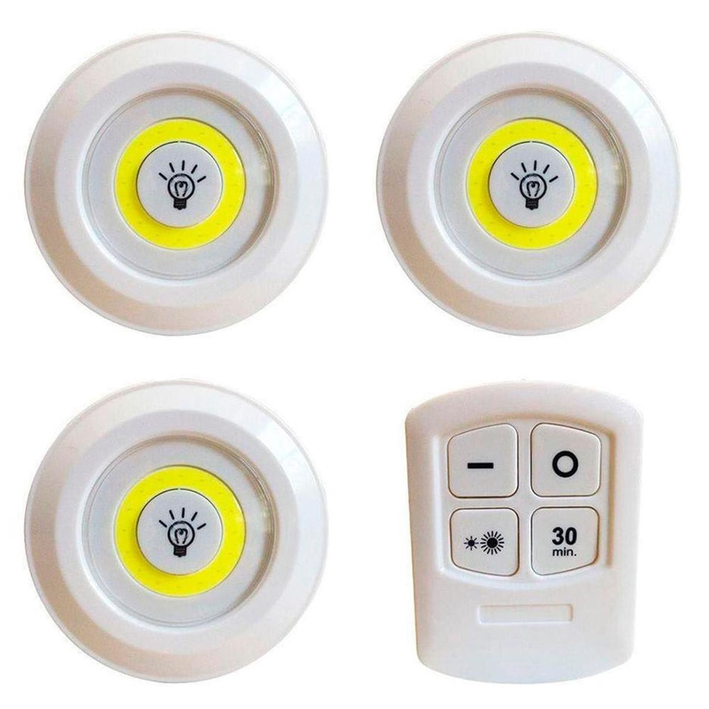 Lâmpada Led Spot Sem Fio Conjunto 3 Luminárias Com Controle em Promoção ...