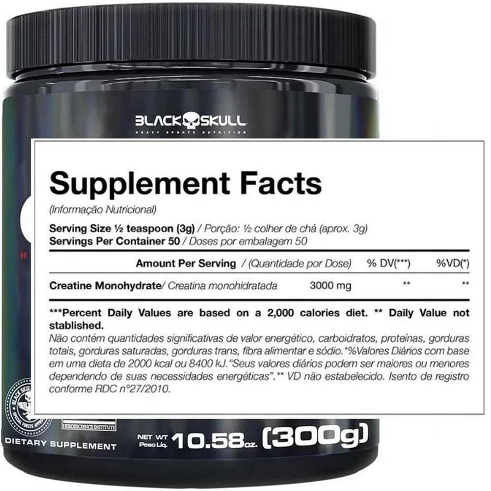 Creatina Monohidratada 100% Pura 300G Black Skull em Promoção | Ofertas ...