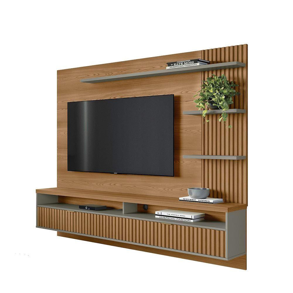 Painel Suspenso Home Ripado Ibarra 203Cm Para Tv Até 65 Amêndo/Titânio ...