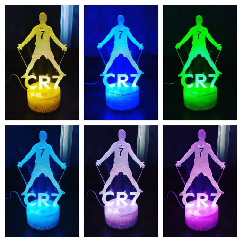 Lâmpada de ilusão 3D Cristiano Ronaldo CR7 com LED de 7 cores em ...