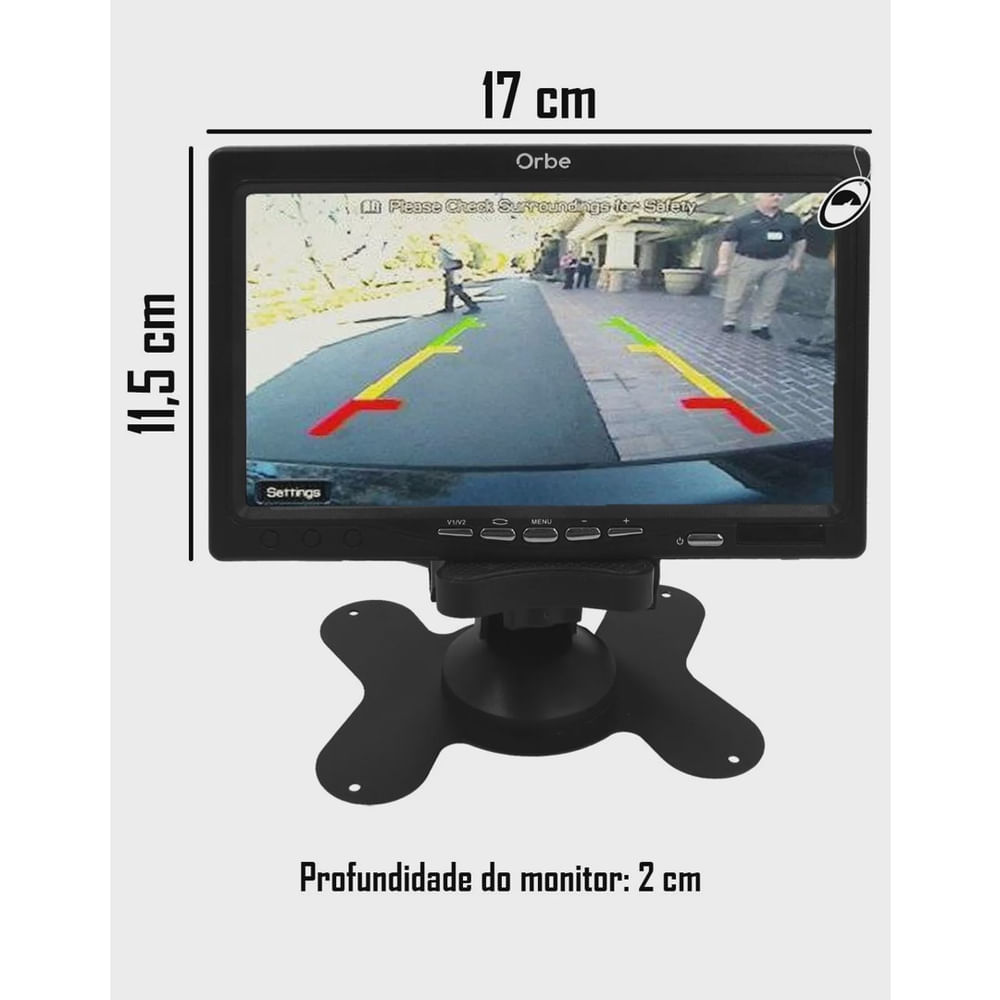 Monitor Tela Painel 7 Polegadas Orbe 2 Entradas Vídeo 12V e 24V Carro ...