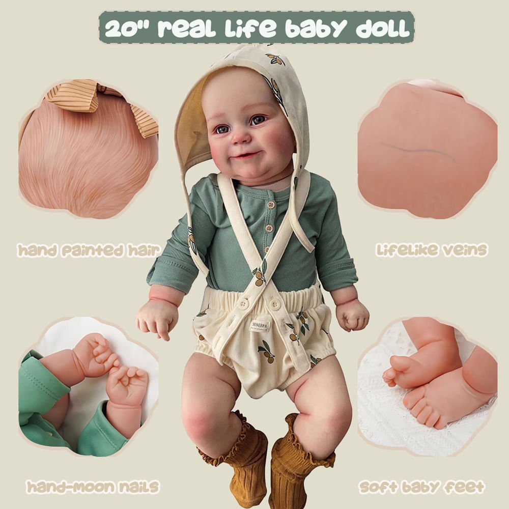 Boneca Reborn jazoxdmr Lifelike 50 cm com corpo de vinil macio em ...