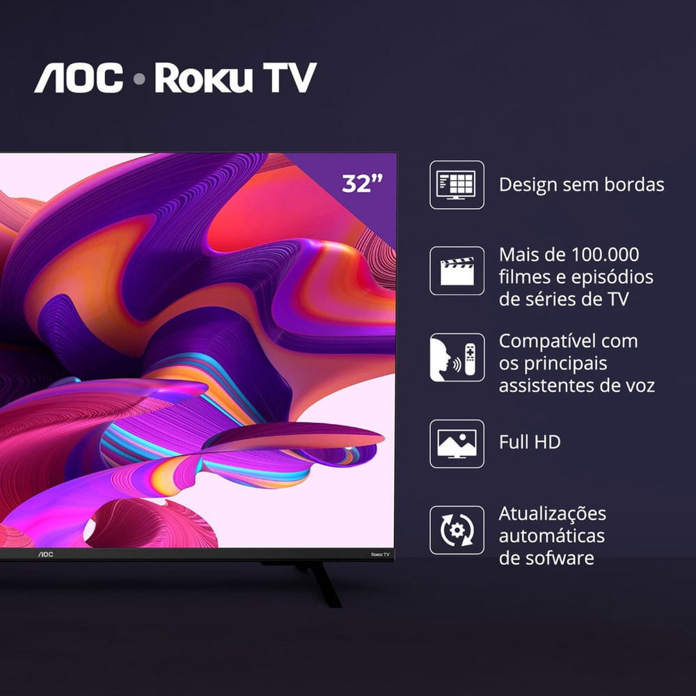 Smart Tv LED Hd 32 Polegadas aoc Sistema Roku TV Wi-Fi hdmi em Promoção ...