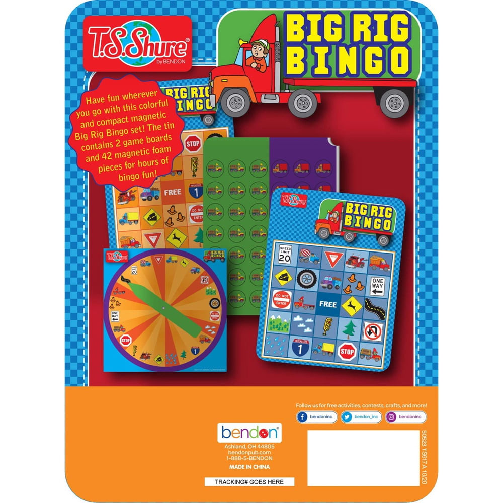 Jogo de bingo Bendon ts Shure Big Rig Trucks com estanho magnético em ...