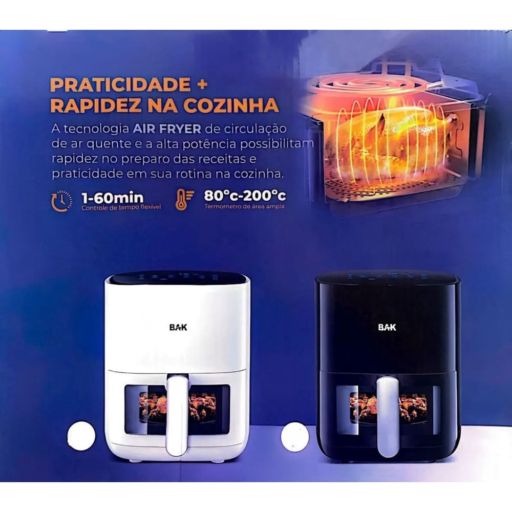 Fritadeira Elétrica Preta sem óleo Air Fryer Family 5,5L 1500w 127V ...