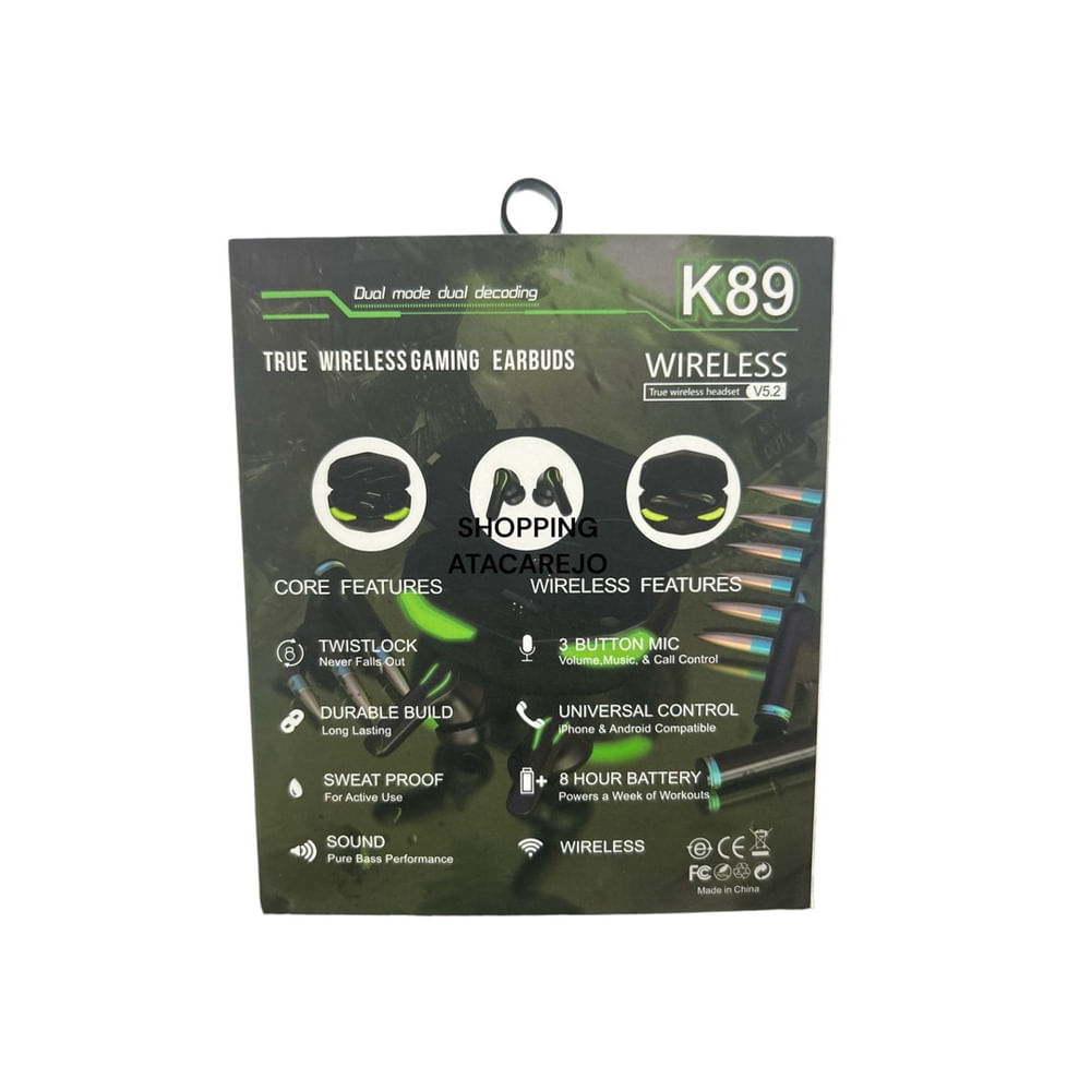 Fone Ouvido Gamer Bluetooth Bear Box K89 5.2 Intra-auricula em Promoção ...