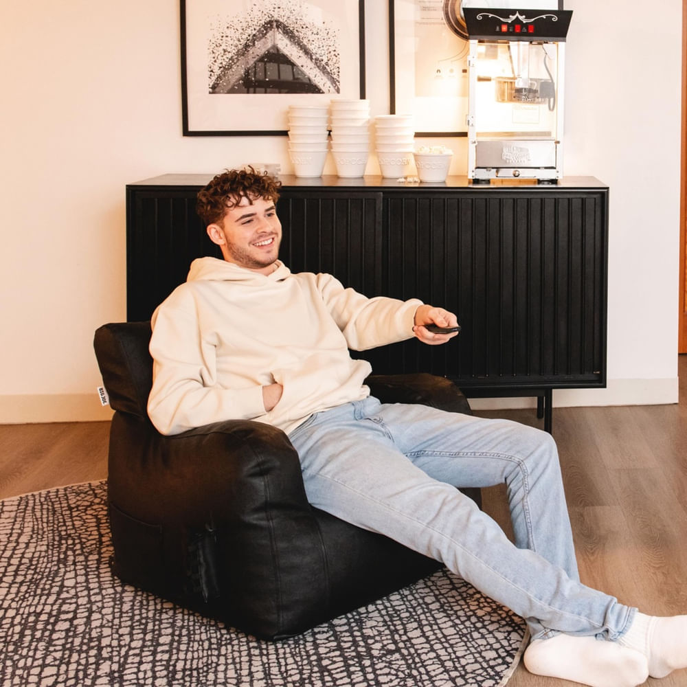 Cadeira Bean Bag Big Joe Dorm preta de couro vegano para crianças de 90 ...