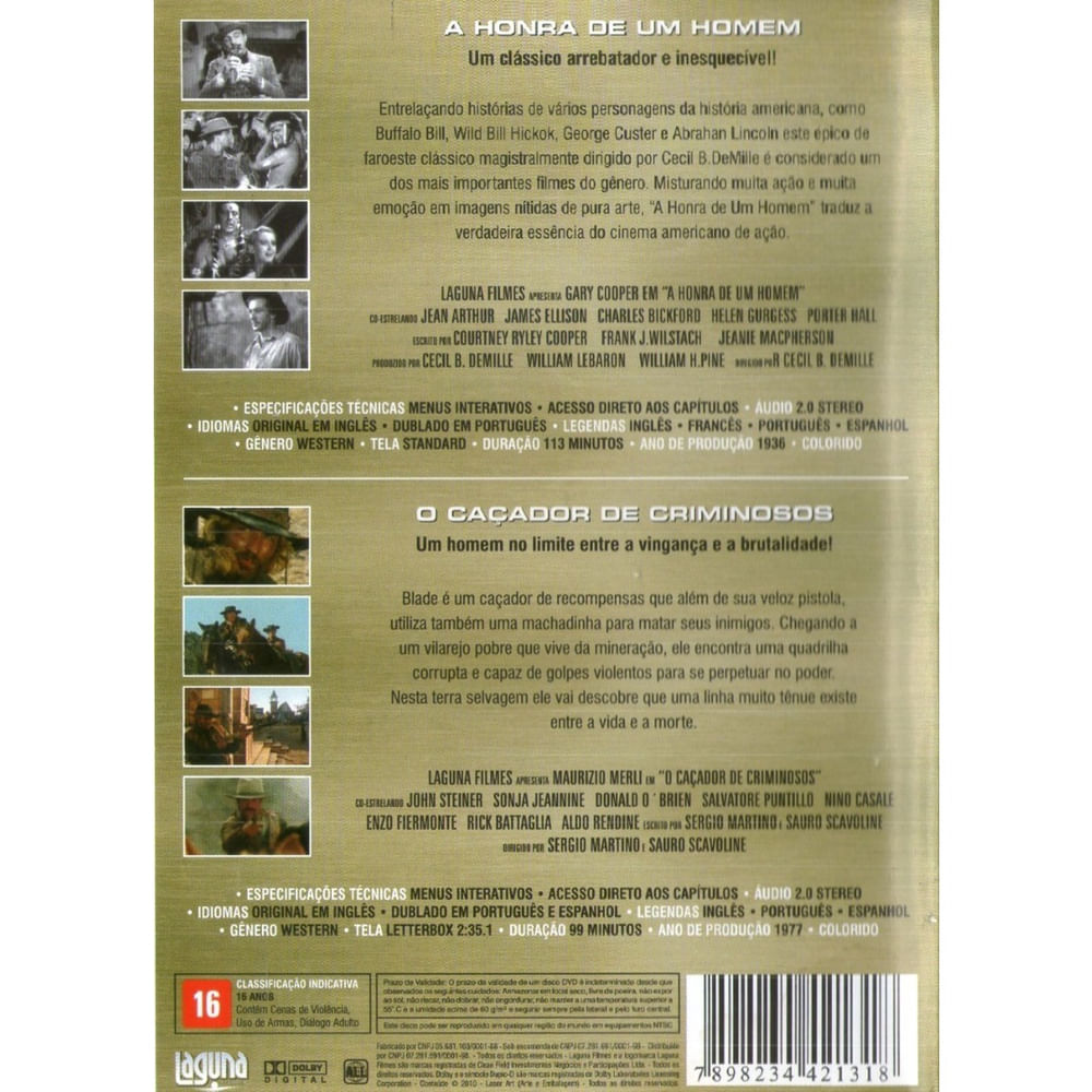 Dvd Western Em Dose Dupla - A Honra De Um Homem/ O Caçad. em Promoção ...
