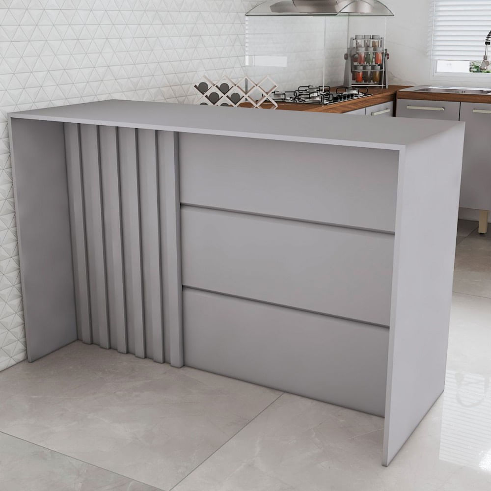 Bancada de Cozinha Alta Ilha Gourmet Ripado Cinza Hp - Panorama Móveis ...