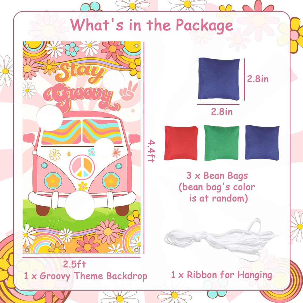 Toss Game Serencatcher Groovy Retro Hippie com pano de fundo e bolsas ...