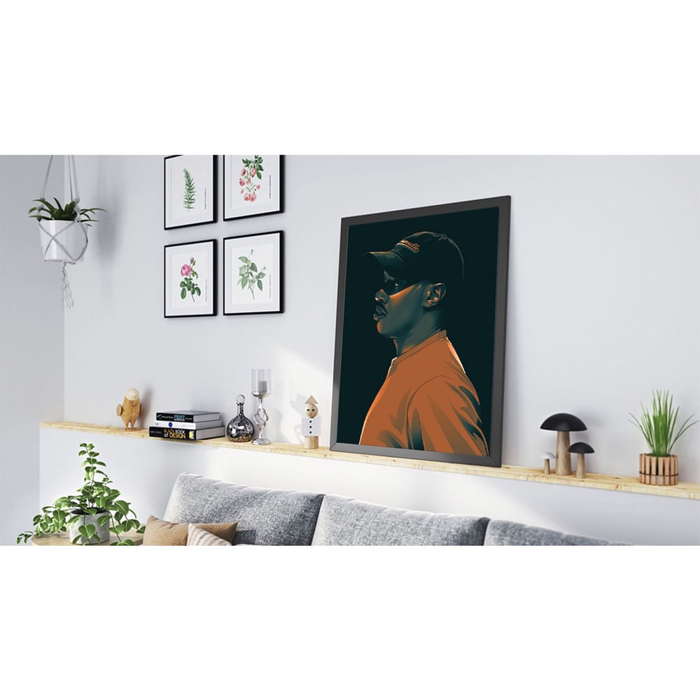 Quadro decorativo Emoldurado Omen Rapper Famoso Arte Retrato para sala ...