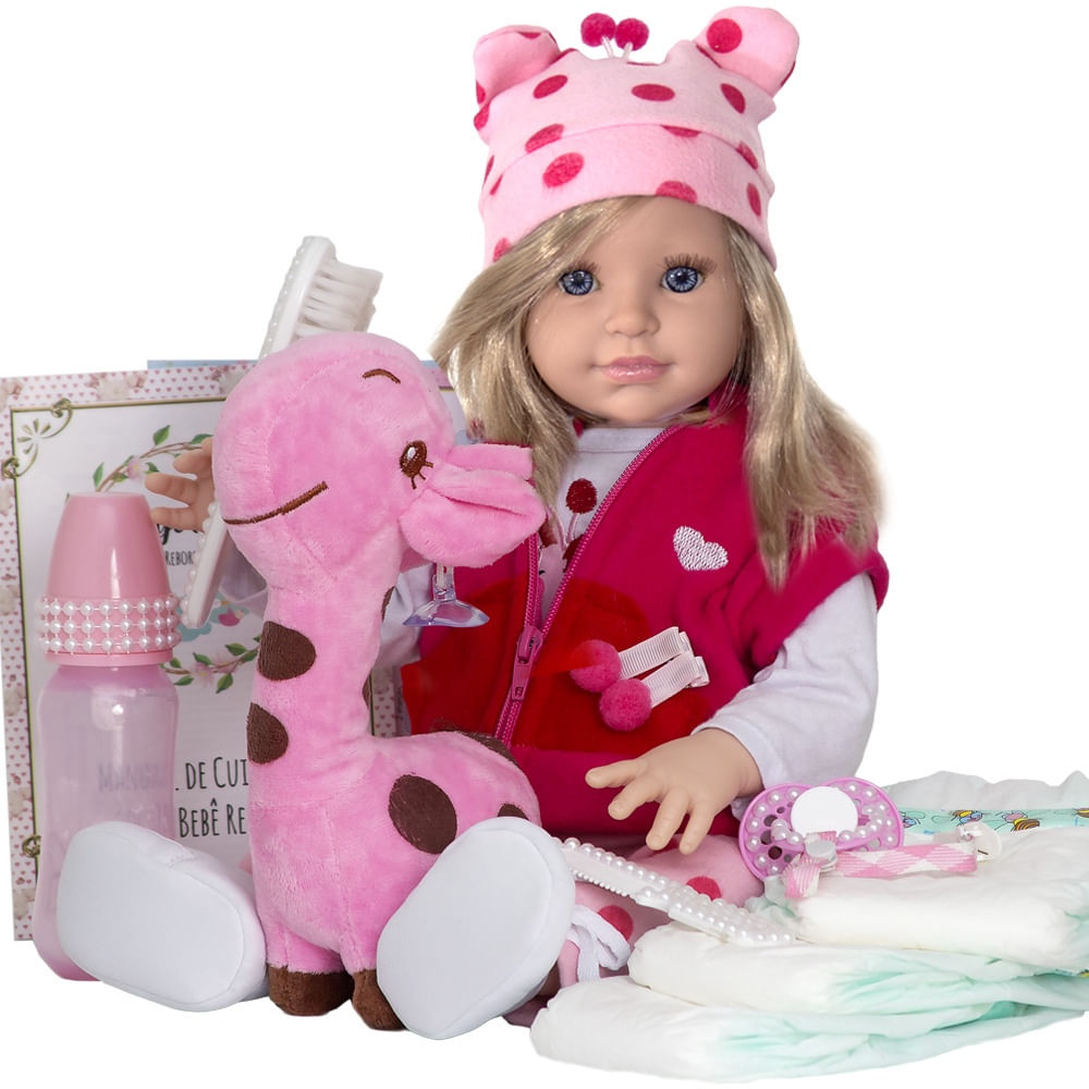 Boneca Bebe Reborn Corpo de Pano Girafinha Girafa Loira Real em ...