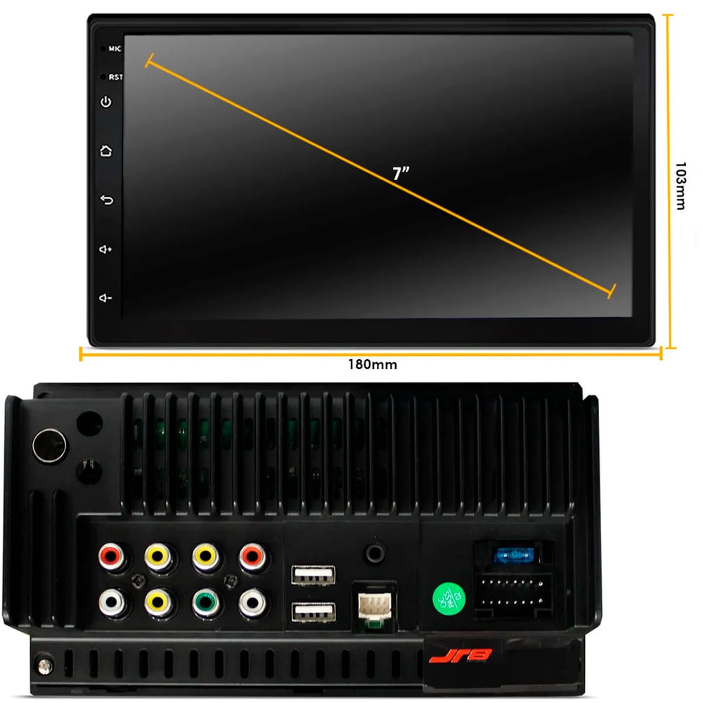 Central Multimídia 7 Polegadas MP5/BT CarPlay Android Auto + Moldura Preta 7 Polegadas Stilo ...